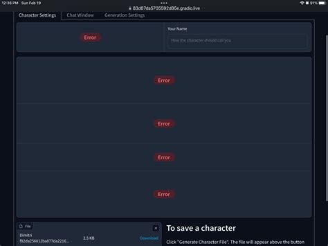 getting json read errors when trying to load a character file… this