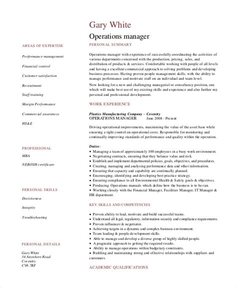 12 Operations Manager Resume Free Sample Example Format