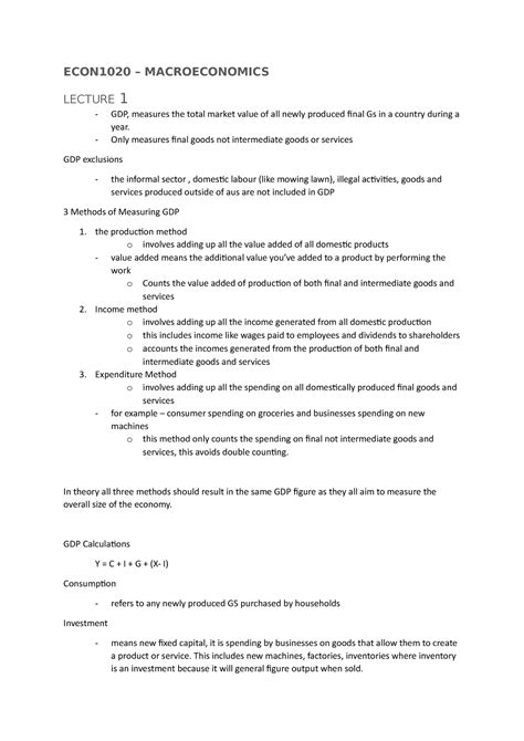 econ1020 lecture notes macro econ1020 macroeconomics lecture 1
