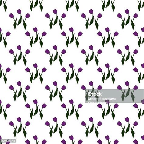 白い背景に紫色のチューリップの花束とシームレスなパターン イラストレーションのベクターアート素材や画像を多数ご用意 イラストレーション