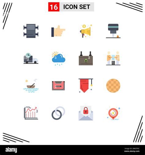 16 Thematic Vector Flat Colors And Editable Symbols Of Cloud Rush Megaphone Logistics Oil