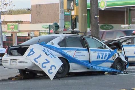 Nypd Car Bursts Into Flames In Brooklyn Crash