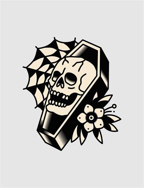 Coffin Skull With Flower Vector Design Vector Design Design Design