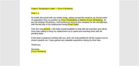 Resignation Letter Email Template Resignation Letter Resignation Template Resignation Letter