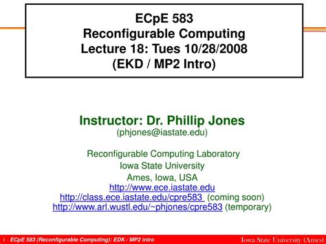 Ppt Ecpe 583 Reconfigurable Computing Lecture 18 Tues 10282008 Ekd Mp2 Intro Powerpoint