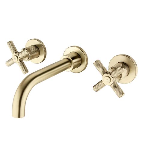 Foundry Wall Mounted 3 Hole Bath Mixer Tap Brushed Brass Victorian