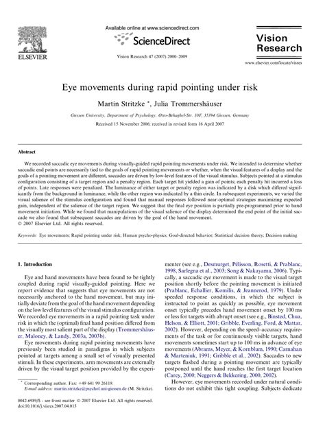 Pdf Eye Movements During Rapid Pointing Under Risk