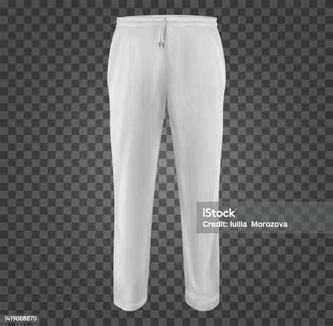 투명한 배경에 고립 된 사실적인 흰색 바지베이스 천 남자 또는 여자 패션을 브랜딩하기위한 빈 모형 캐주얼 템플릿을 디자인하십시오 3d 벡터 일러스트레이션 0명에 대한 스톡