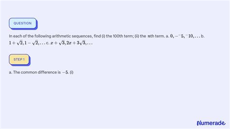 SOLVED In Each Of The Following Arithmetic Sequences Find I The Th Term Ii The Nth Term