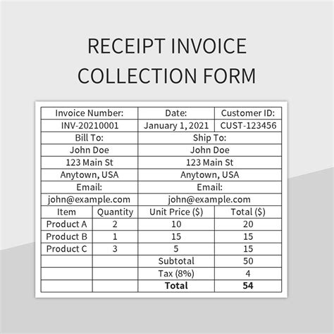 Receipt Invoice Collection Form Excel Template And Google Sheets File