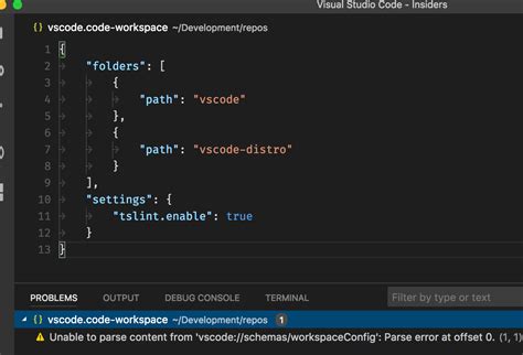 Unable To Parse Content From Vscodeschemasworkspaceconfig · Issue
