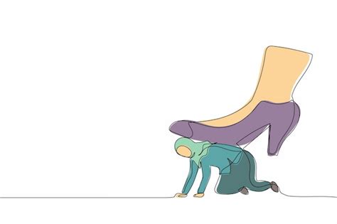 Premium Vector Continuous One Line Drawing Arab Businesswoman Crawling Under Giant Foot