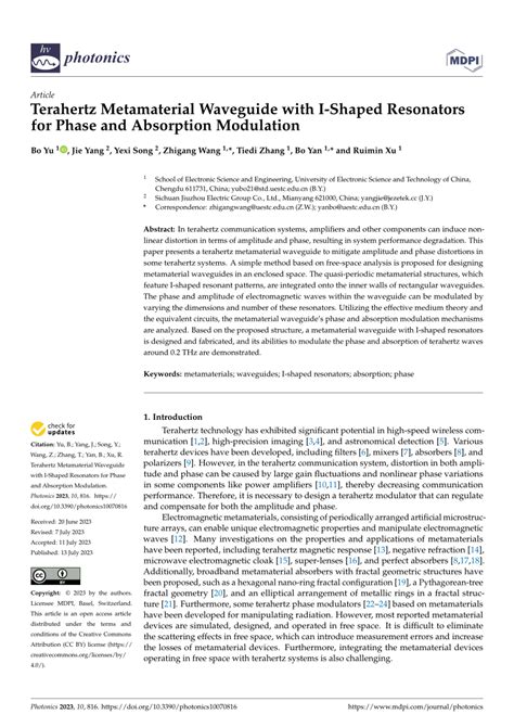 Pdf Terahertz Metamaterial Waveguide With I Shaped Resonators For Phase And Absorption Modulation