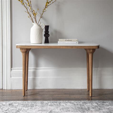 Cone White Marble And Natural Solid Wood Console Table Atkin And