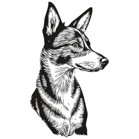 Basenji 개 실루엣 애완 동물 캐릭터 클립 아트 벡터 애완 동물 그리기 흑백 현실적인 품종 애완 동물 프리미엄 벡터