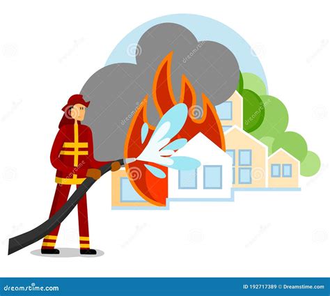 Firefighter Try To Extinguish Burning House House On Fire Fireman