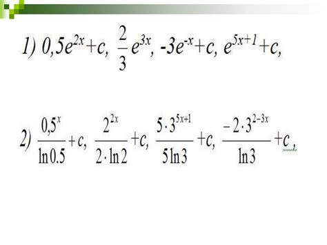 Интеграл степенной функции с действительным показателем Интеграл показательной функции