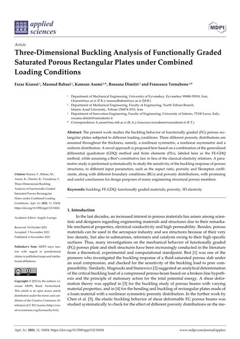 Pdf Three Dimensional Buckling Analysis Of Functionally Graded