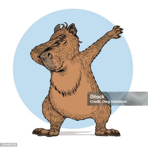 귀여운 카피바라는 두드리는 춤 제스처를 만들고 두드리는 움직임을 보여주고 흰색 배경에 격리되어 벡터 일러스트레이션을 보여준다 가공의 인물에 대한 스톡 벡터 아트 및 기타