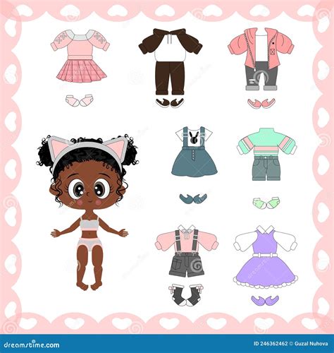 Colección De Ropa De Muñecas De Papel Linda Niña Afro Para Aplicaciones