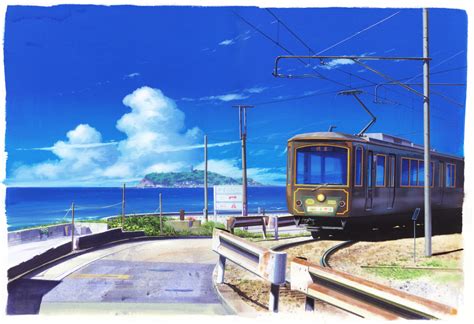 Artstation 夏の江ノ電 風景 紅葉 景色 風景 イラスト