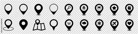 GPS Map Pointer Set Different Vector Illustrations Isolated On Transparent Background Stock