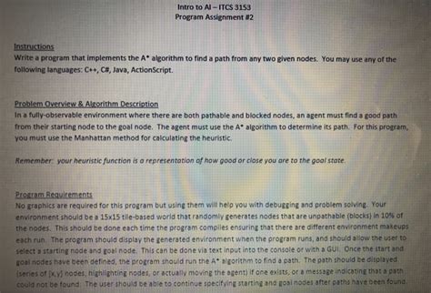 Solved Intro To Al ITCS 3153 Program Assignment 2 Chegg