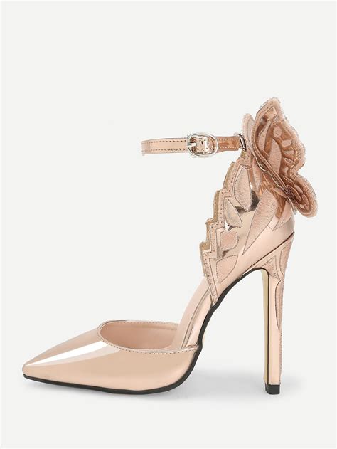Tacones De Color Metálico Con Mariposa Trasera Spanish Sheinsheinside