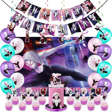 53pcs Spider Girl Birthday Party Supplies Set 5 3ft Backdrop