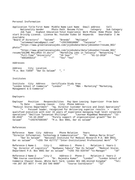 Export Resume Pdf Tanzania Business