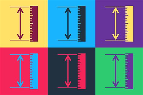 팝 아트 색상 배경에 격리 된 측정 높이와 길이 아이콘 눈금자 직선 축척 기호 기하학적 계측기 벡터 개념에 대한 스톡 벡터 아트 및 기타 이미지 Istock