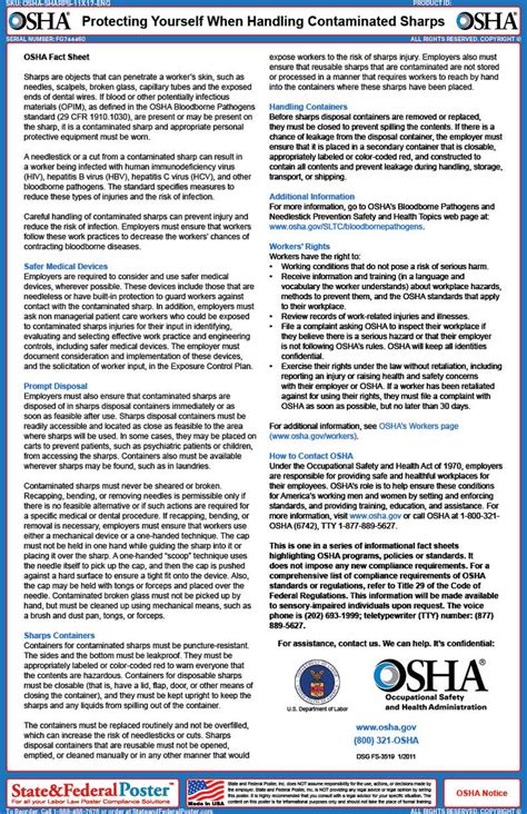 Osha Protecting Yourself When Handling Contaminated Sharps Fact Sheet