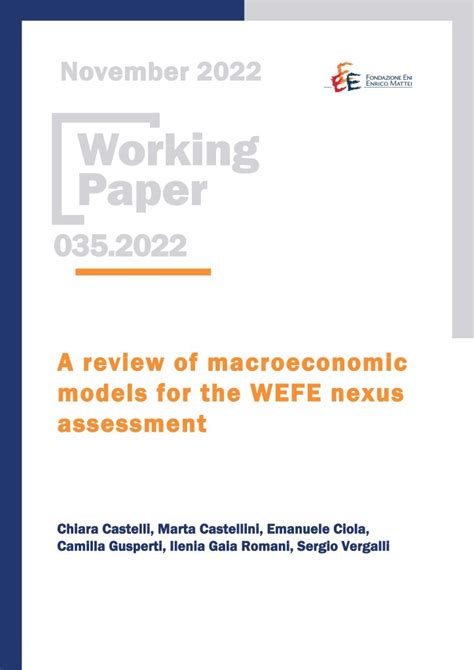 A Review Of Macroeconomic Models For The Wefe Nexus Assessment Fondazione Eni Enrico Mattei