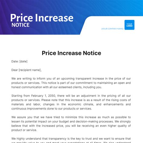 Free Price Increase Notice Template To Edit Online