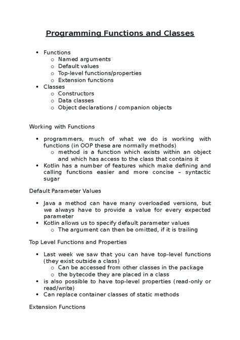Programming Functions And Classes Lecture Notes 1 Programming