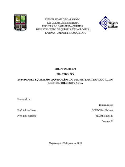 Preinforme N°4 Laboratorio De Fisicoquimica Pdf