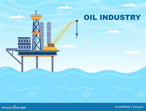 Oil Gas Industry Vector Illustration Crude Extraction Refinery Plant
