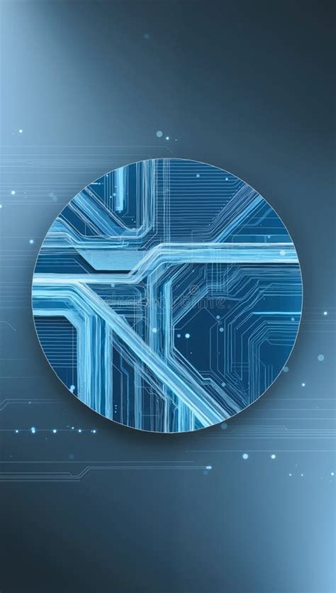Digital Circuit Board Pattern In Glowing Blue Circle With Network