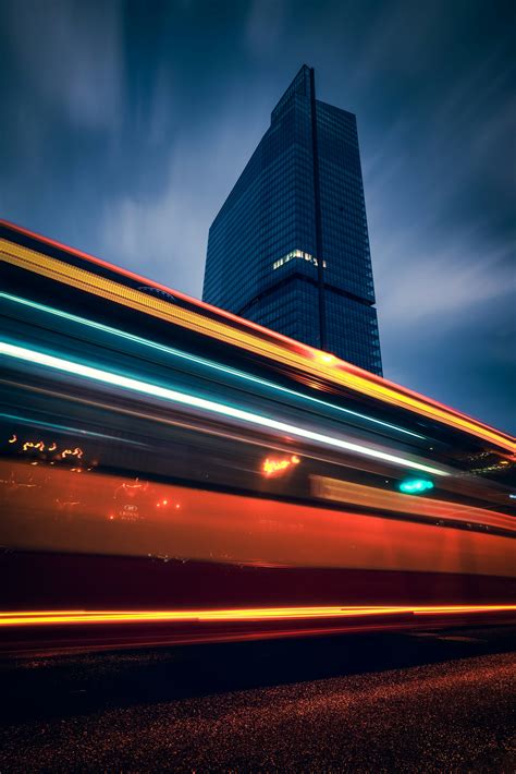 Time Lapse Photography Of City Skyline During Night Time Photo Free