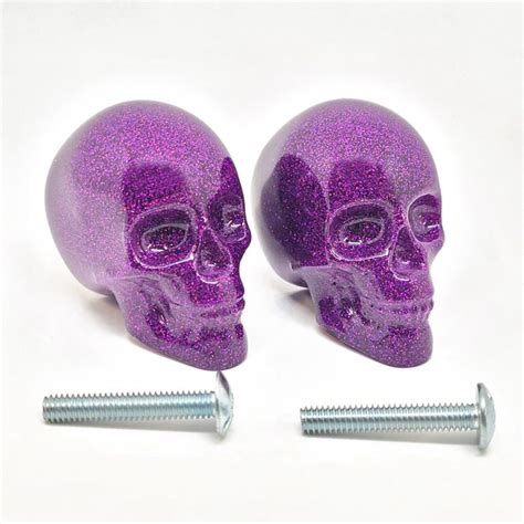 Skull Cabinet Knobs Pink Holographic Glitter Set Of 2