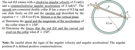 Solved The Rod Oa Rotates With A Clockwise Angular Velocity
