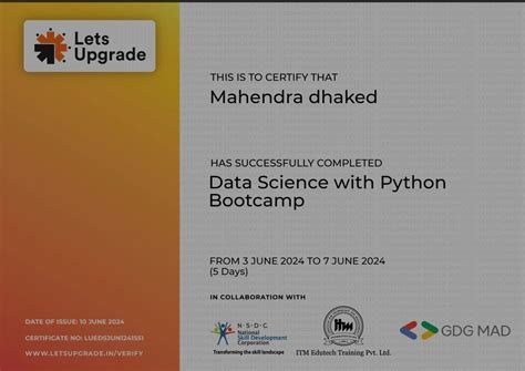 Mahendra Dhaked On Linkedin Letsupgrade Python Datascience Poornimauniversiry
