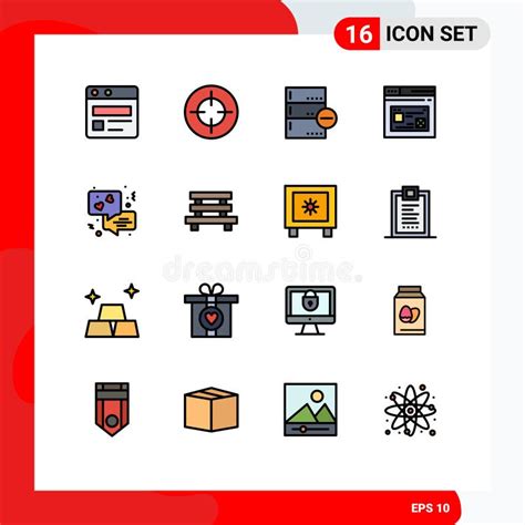 Group Of 16 Flat Color Filled Lines Signs And Symbols For Chat Website Base Web Internet