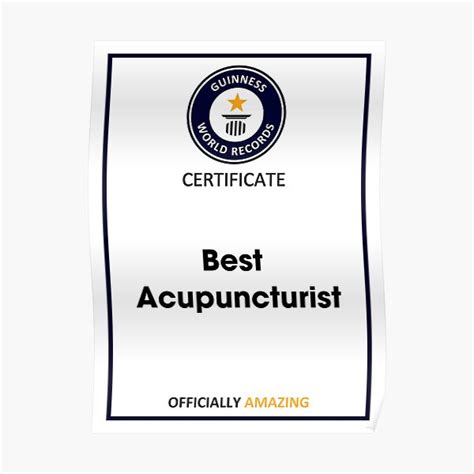 Worlds Best Acupuncturist Funny Certificate T Poster For Sale