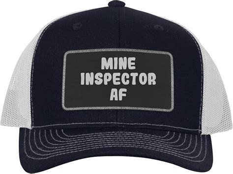 Mine Inspector Af Leather Black Patch Engraved Trucker Hat Navy
