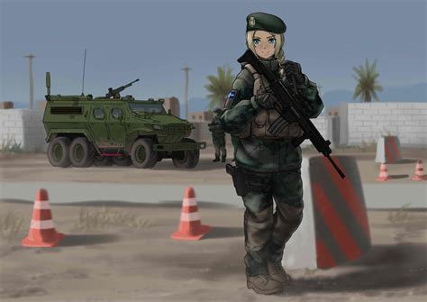 Mardjan Original Turret Vehicle 1girl 2others Assault Rifle