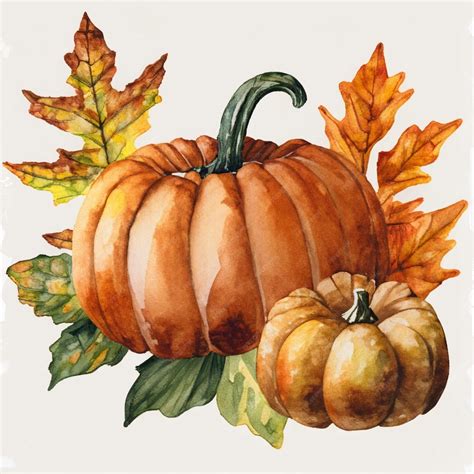 Premium Photo Watercolor Hand Drawn Fall Pumpkin Composition