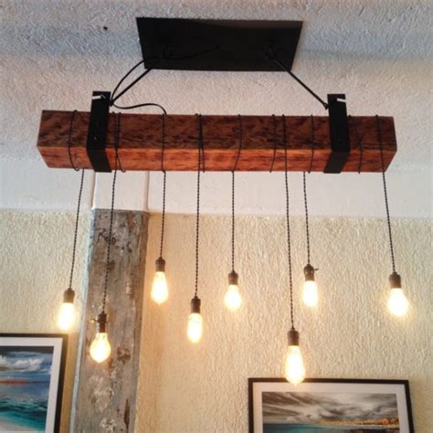 Rustic Wooden Beam Industrial Chandelier ID Lights