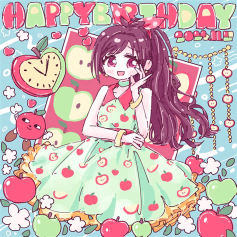 Safebooru 1girl Antenna Hair Apple Apple Print Apple Slice Blush