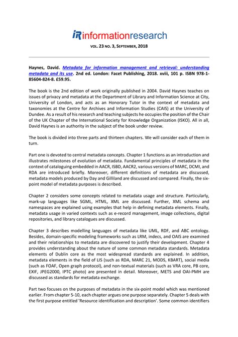 Pdf Book Review Metadata For Information Management And Retrieval